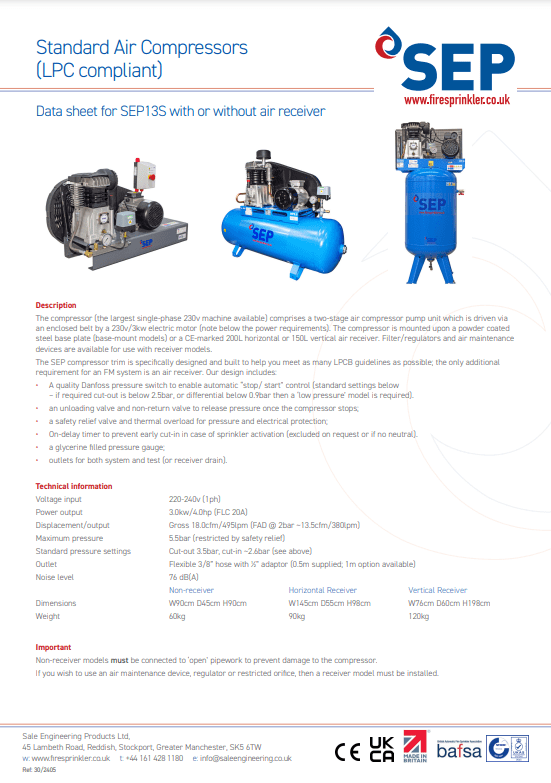 Standard LPC Air Compressor (SEP13S/LPC) Info Sheet | Sale Engineering ... Standard LPC Air Compressor (SEP13S/LPC) Info Sheet | Sale Engineering ...