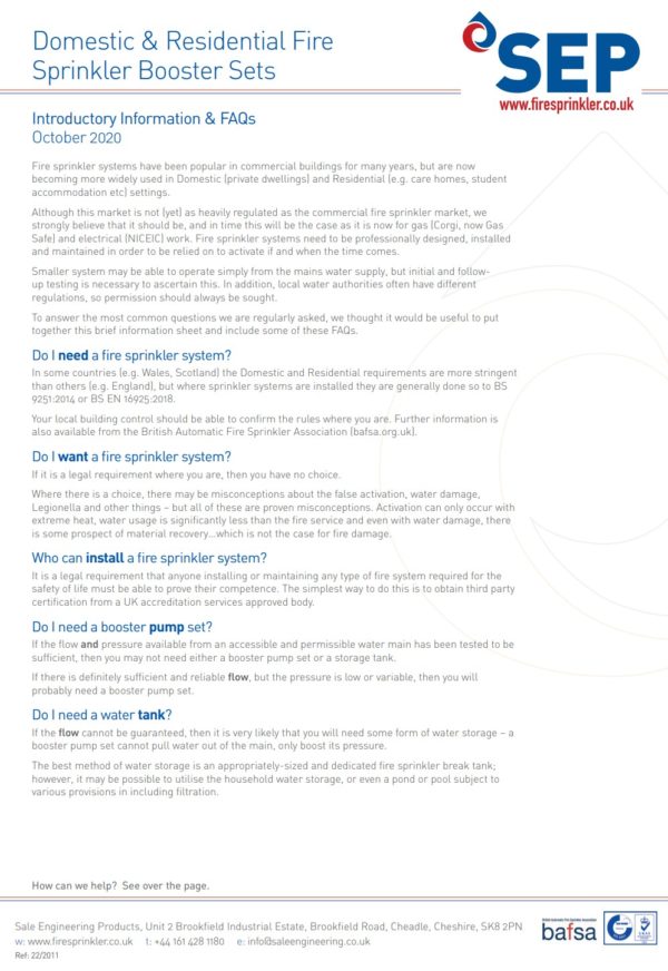 Domestic & Residential Fire Sprinkler Booster Sets FAQs | Sale ...
