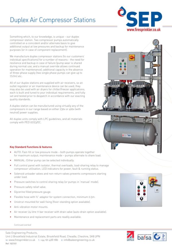 Duplex LPC Air Compressors data sheet | Sale Engineering Products Ltd